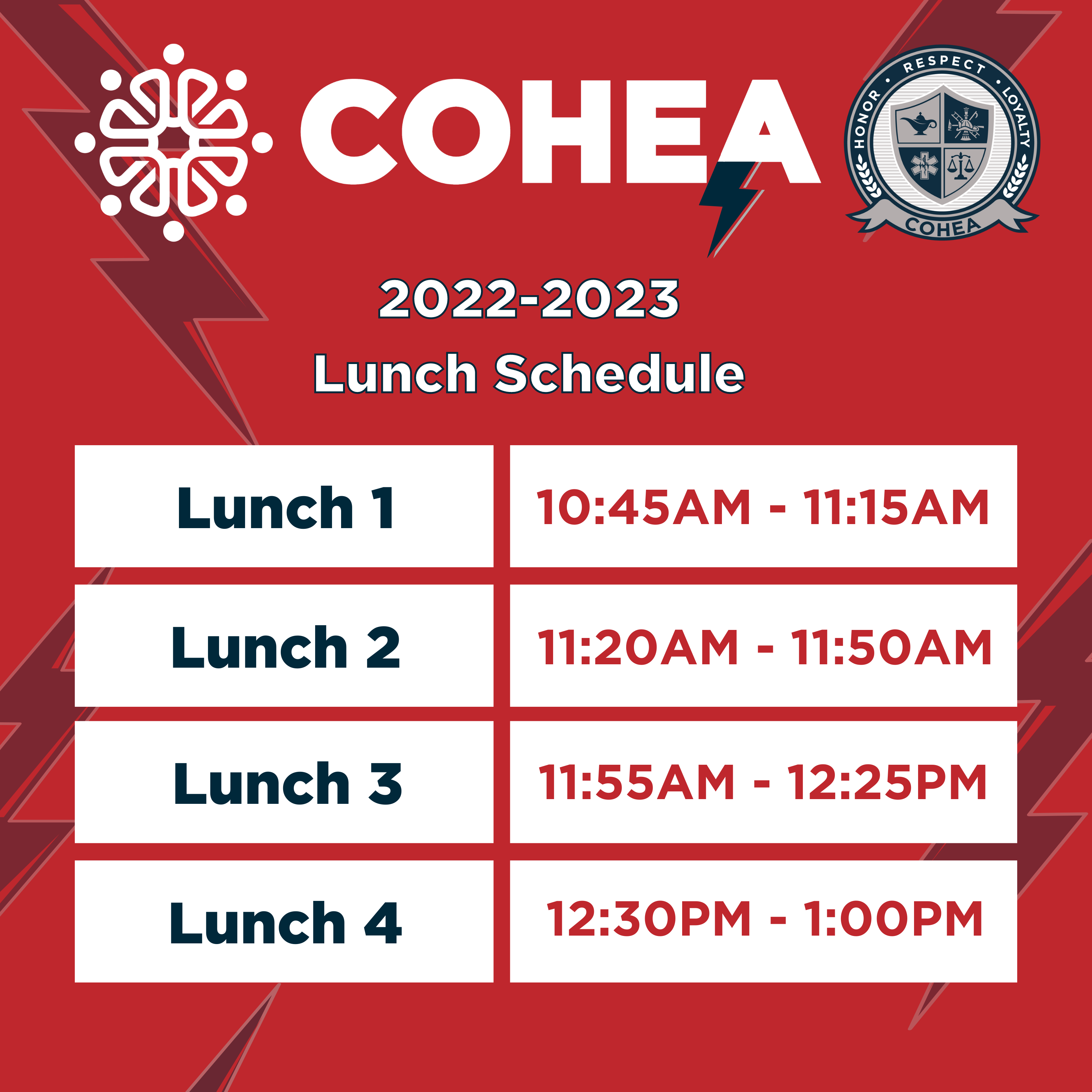 Lunch Schedule at COHEA Academy
