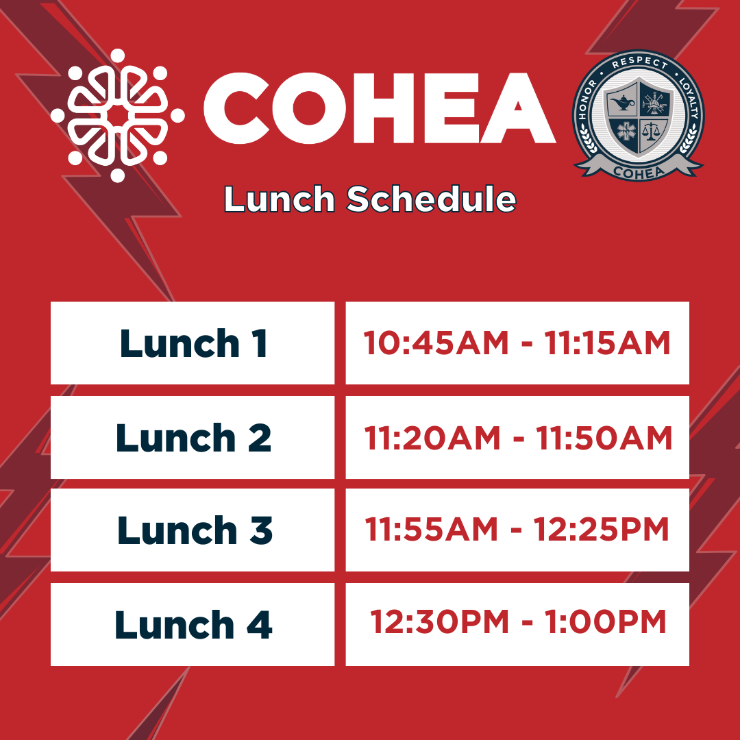 Lunch Schedule at COHEA Academy