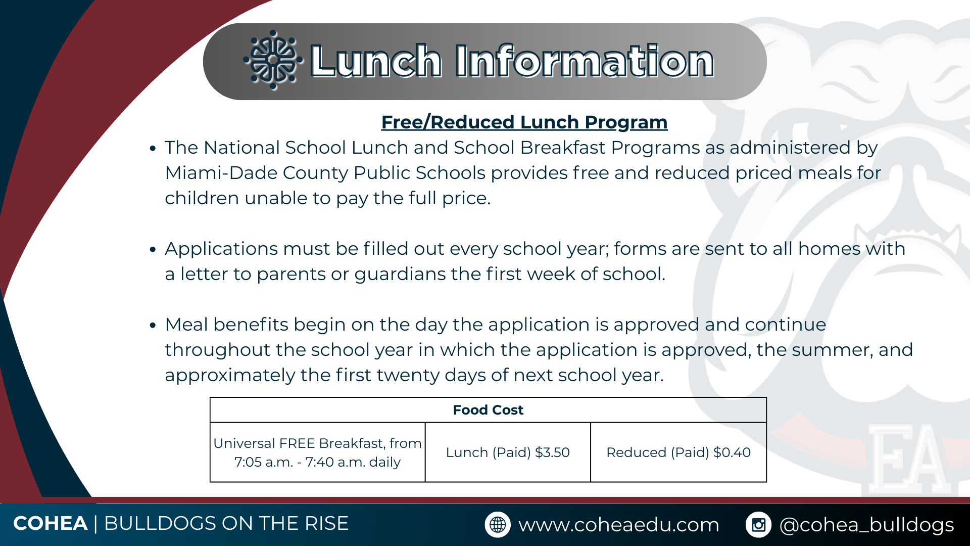 COHEA Bulldog's Welcome Back Page