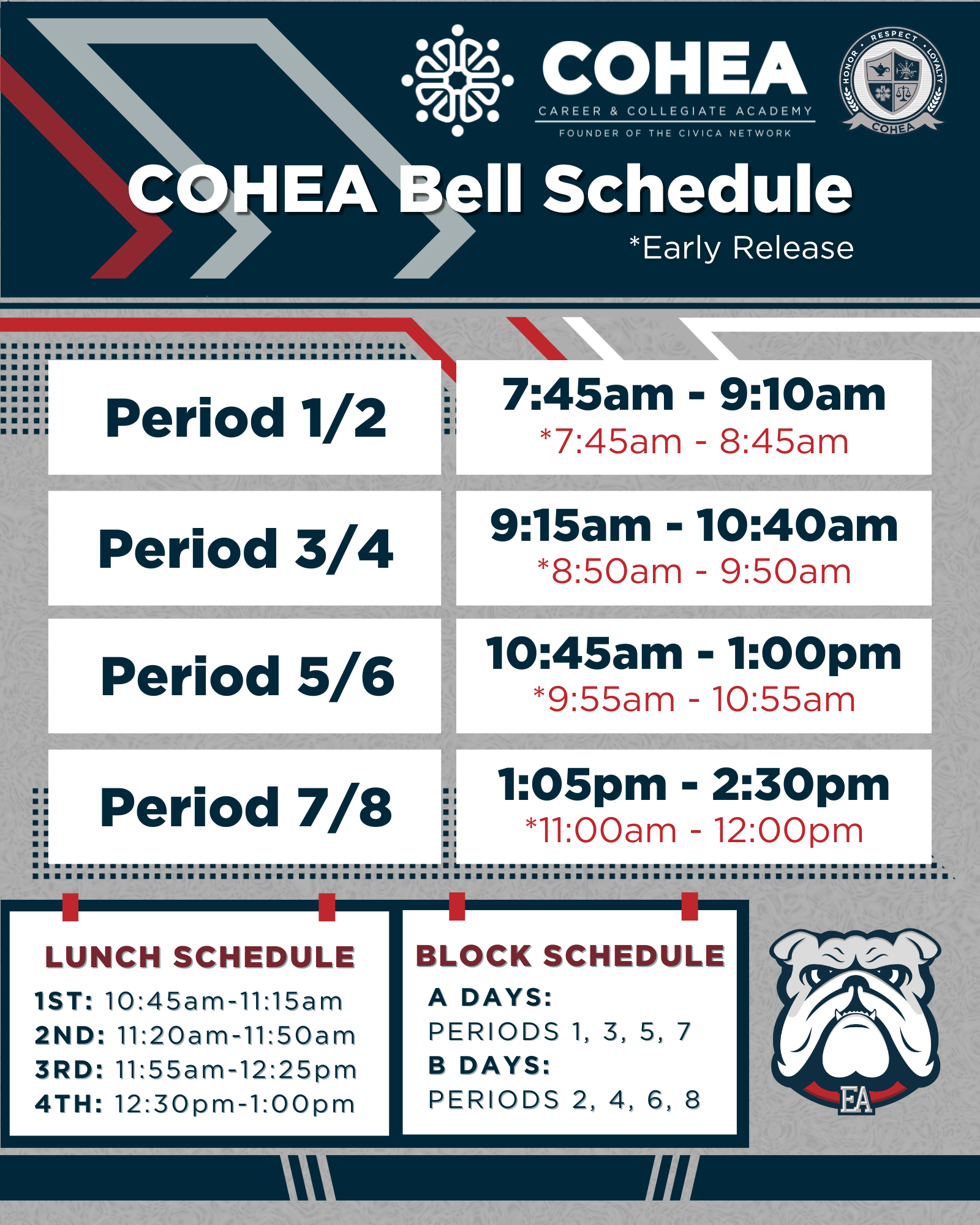 Bell Schedules at COHEA Academy